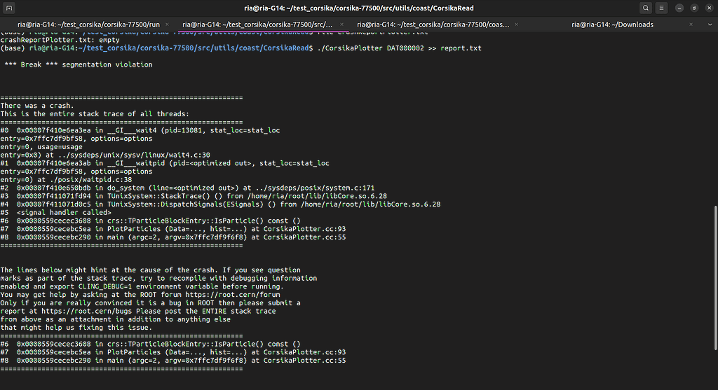 Segmentation Violation when coverting CORSIKA DAT file to ROOT file - Newbie - ROOT Forum