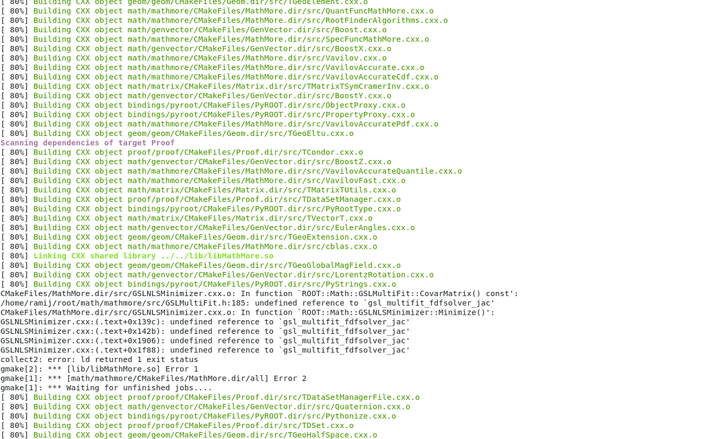 Problem with building ROOT: MathMore error - Newbie - ROOT Forum