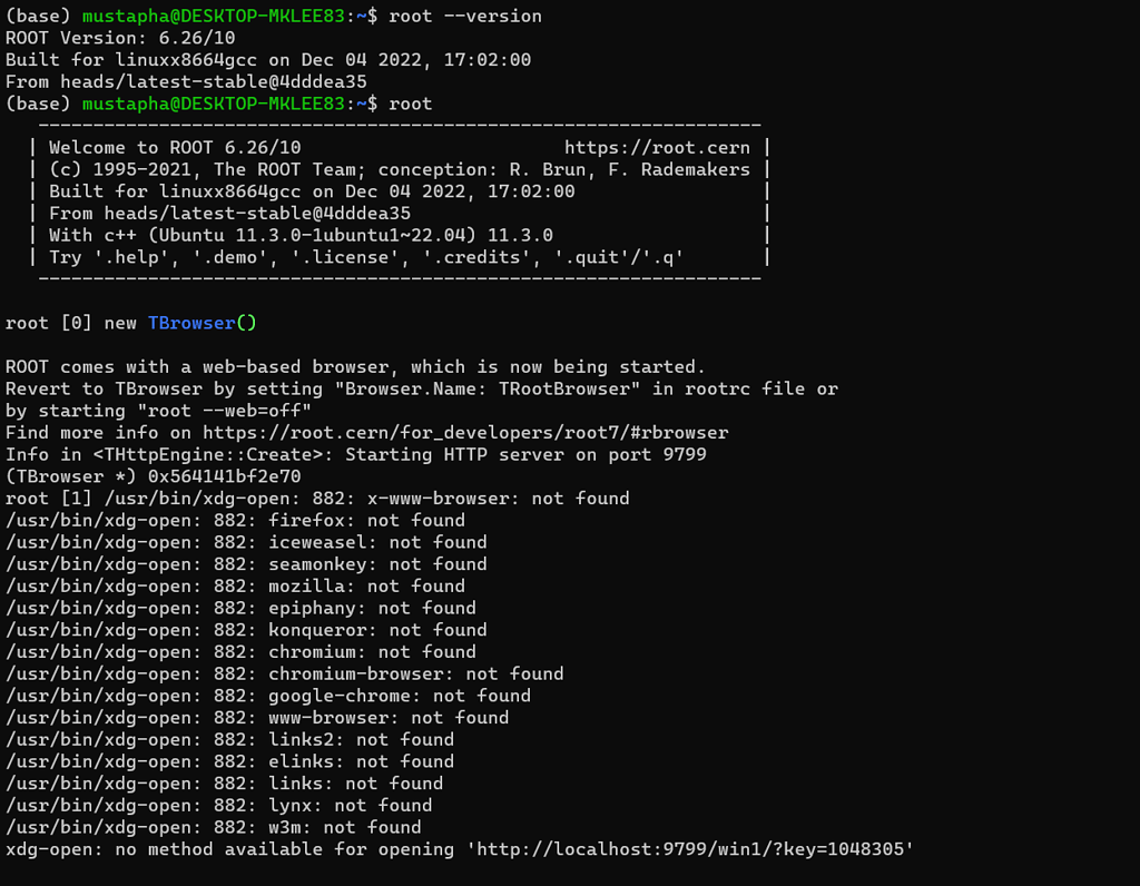 Struggling with openinig the TBrowser() on WSL 2 - ROOT - ROOT Forum